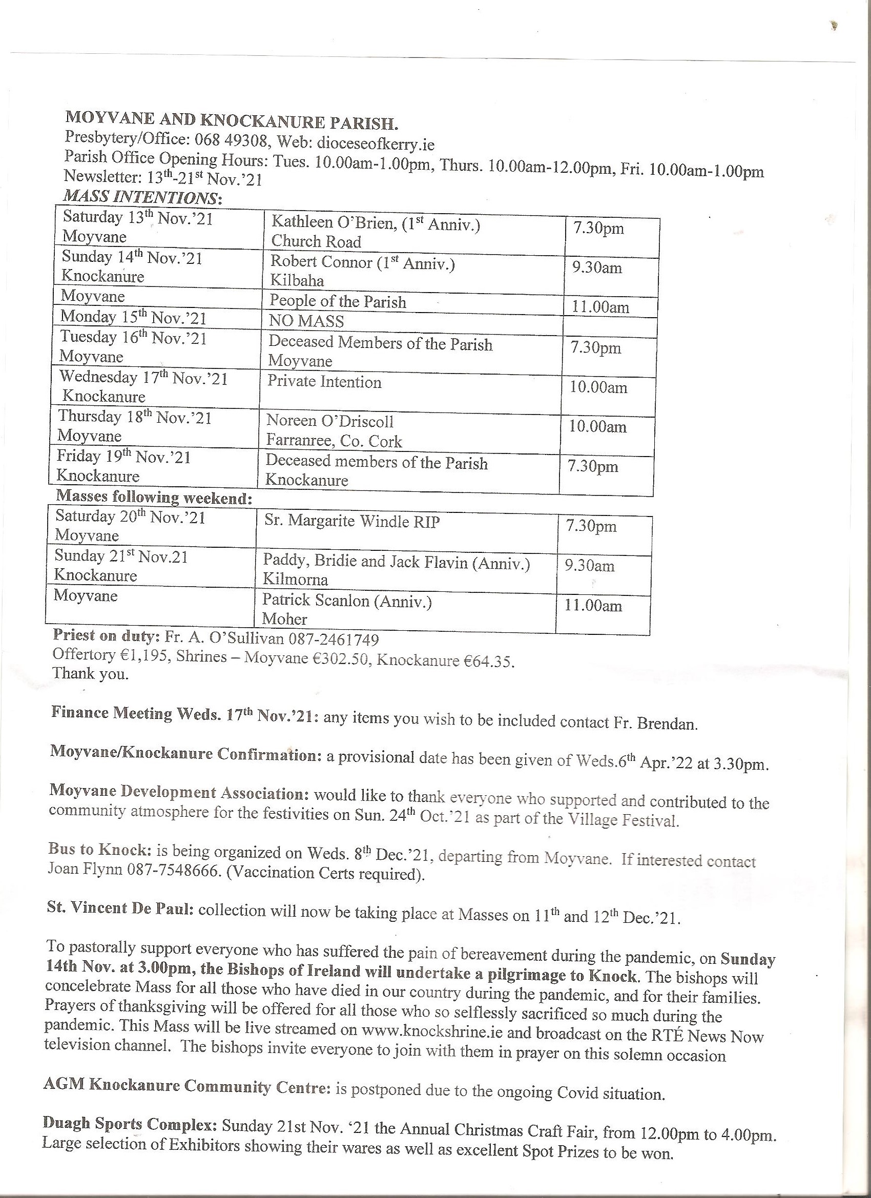 Moyvane Parish Newsletter 14th November 2021 - Moyvane - The Middle Plain